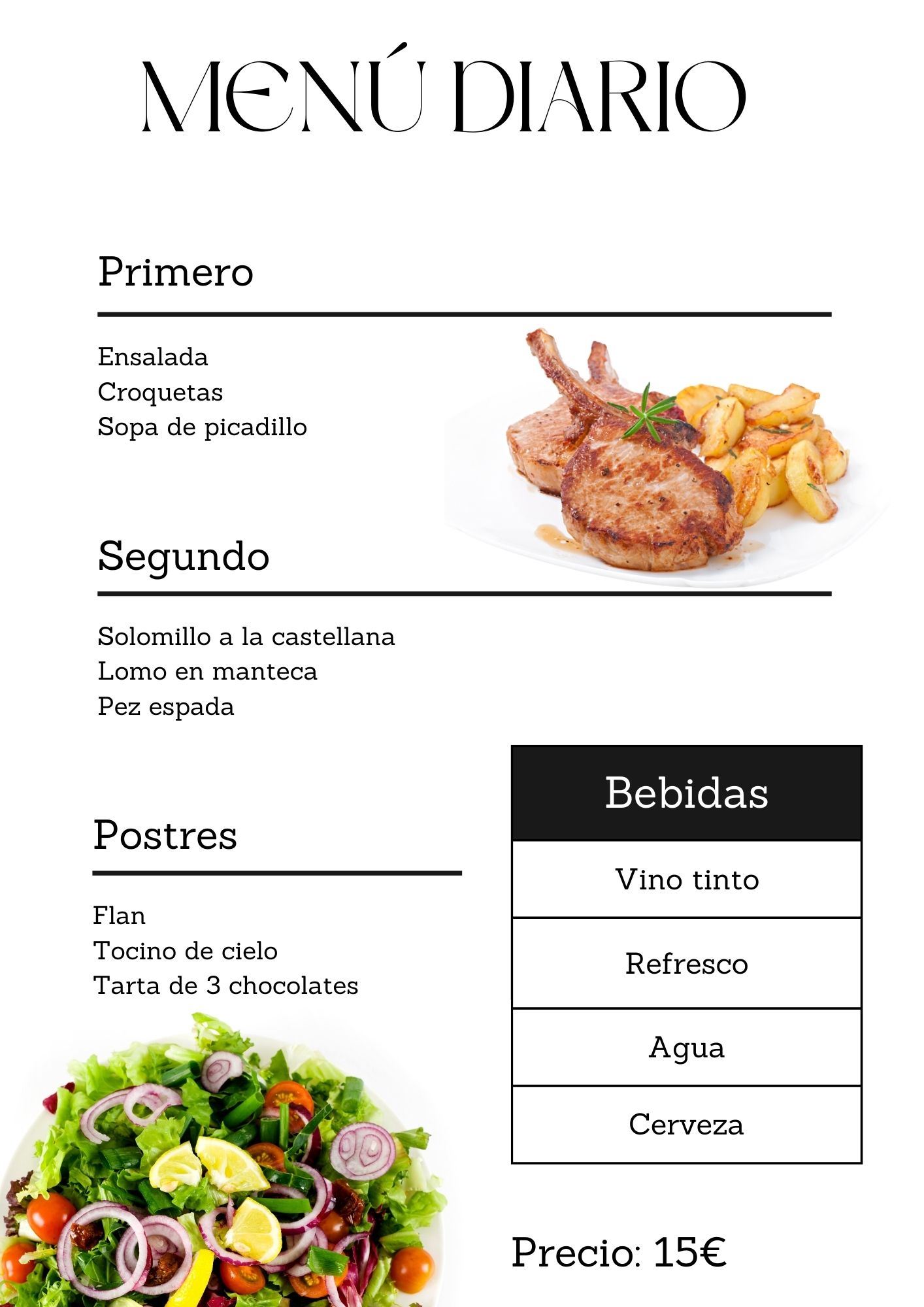 Menú diario – Venta El Faisán